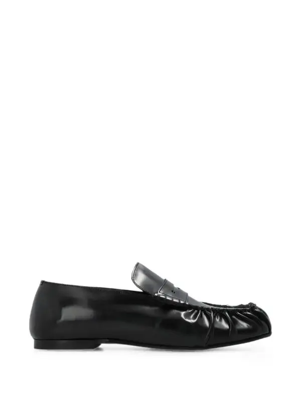 ALOHAS Aven Ruched Leather Loafers - Black