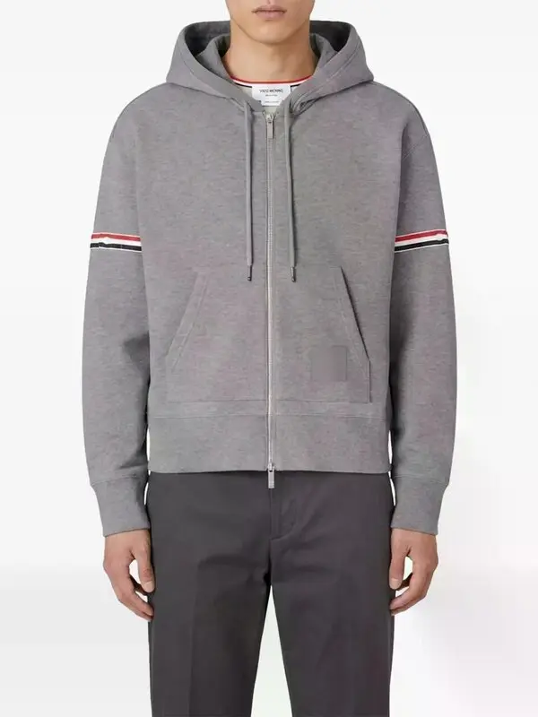 Thom Browne Loopback Jersey Relaxed Zip-up Hoodie With Signature Armbands