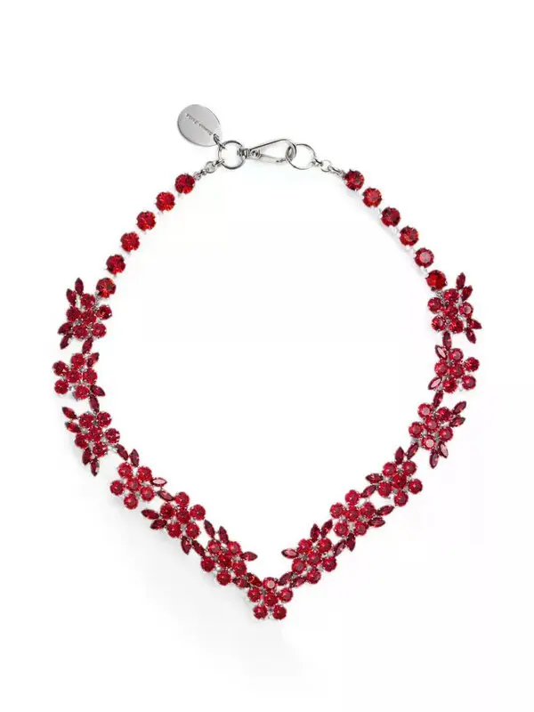 Simone Rocha Embellished Floral V-line Necklace - Red