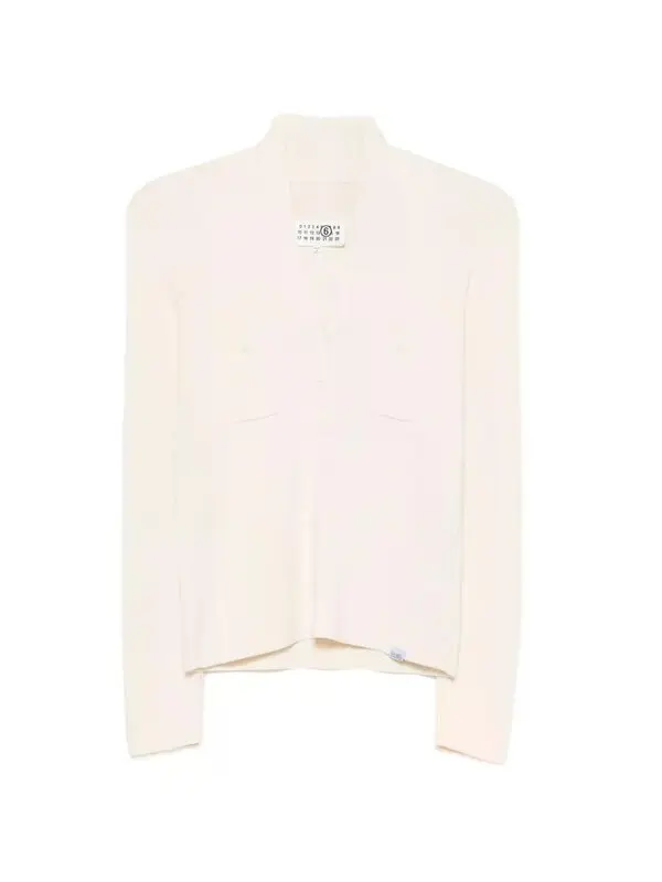 MAISON MARGIELA V-neck Ribbed Sweater With Pocket Detail - Neutrals