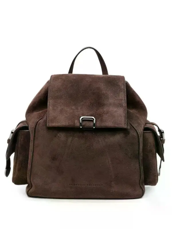 Brunello Cucinelli Sartorial Suede-finish Buckle-fastening Backpack - Brown
