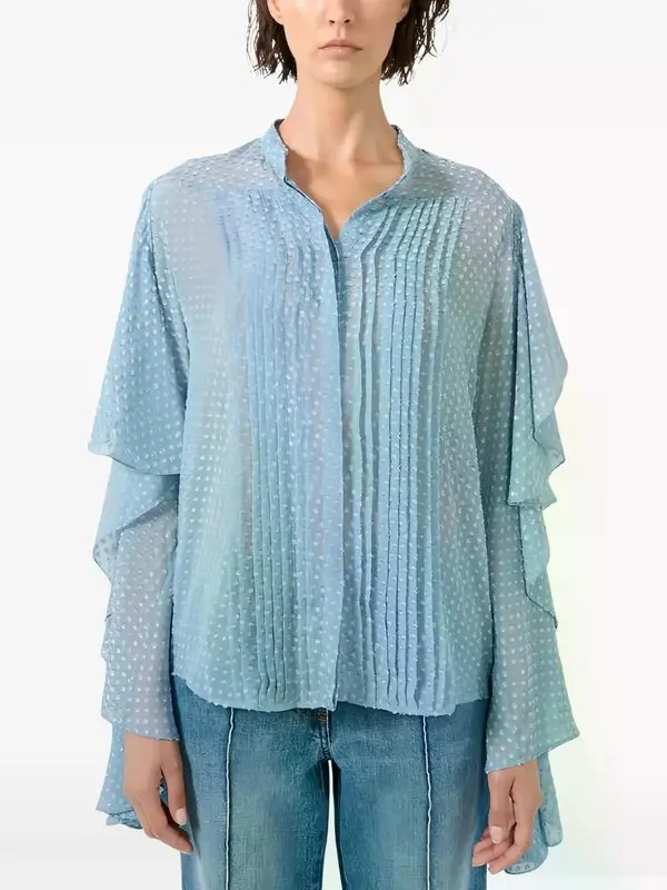 Barbara Bui Ruffled Plumetis Silk Blouse - Blue