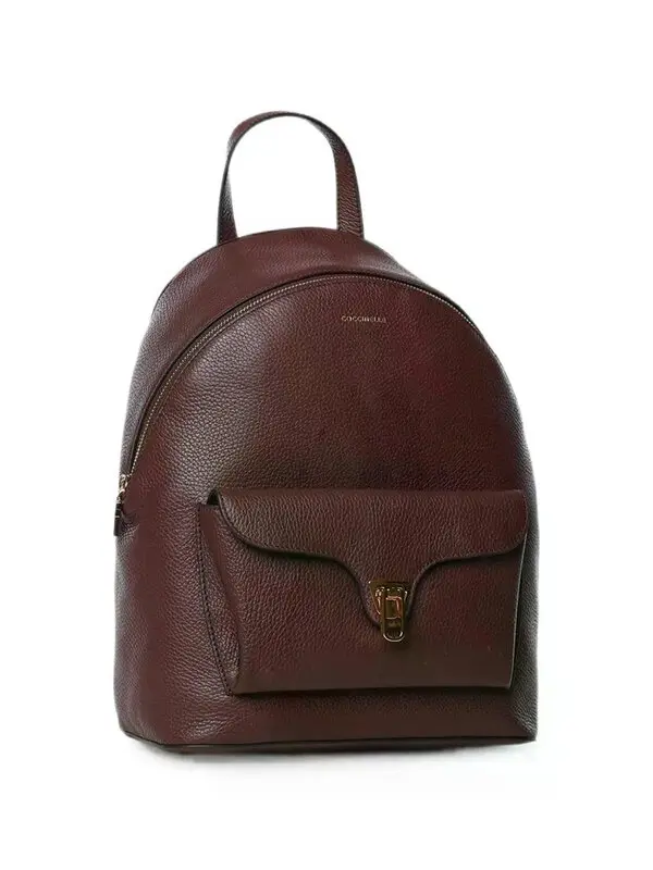 COCCINELLE Grainy Leather Backpack With Front Flap Pocket