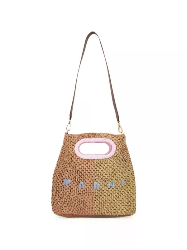 Marni Woven-raffia Embroidered-logo Clutch Bag