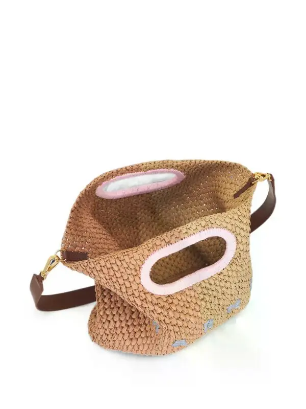 Marni Woven-raffia Embroidered-logo Clutch Bag