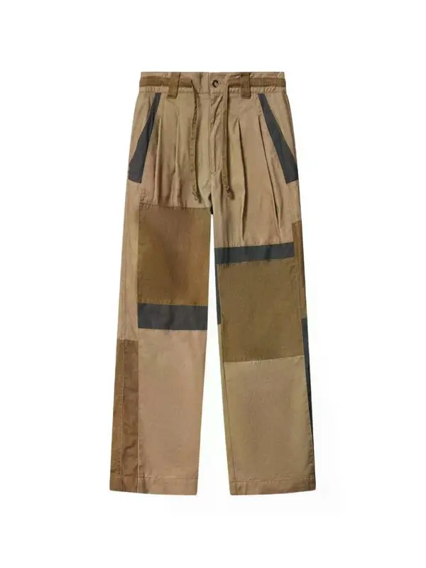 MARANT Khaki Cotton Patchwork Pleated Trousers
