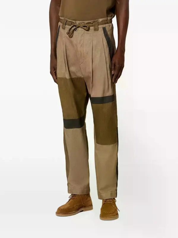 MARANT Khaki Cotton Patchwork Pleated Trousers