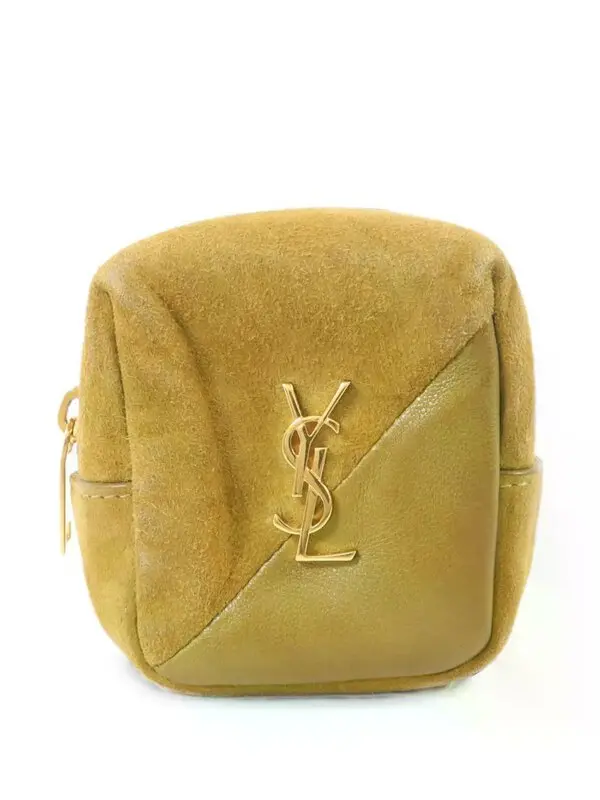 Saint Laurent Logo-plaque Suede Pouch - Green