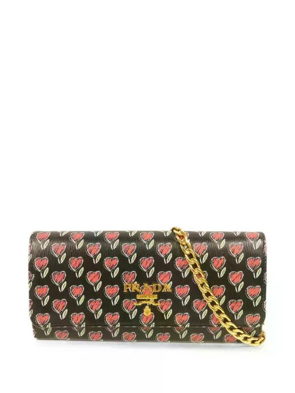 Prada Logo-detail Heart-print Clutch Bag - Black