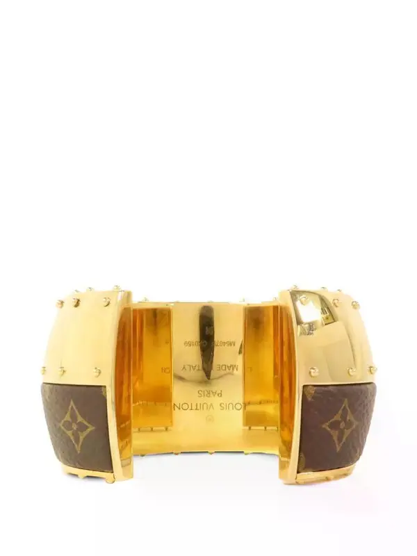 LOUIS VUITTON Tone Monogram Canvas Studded Cuff Bracelet - Gold