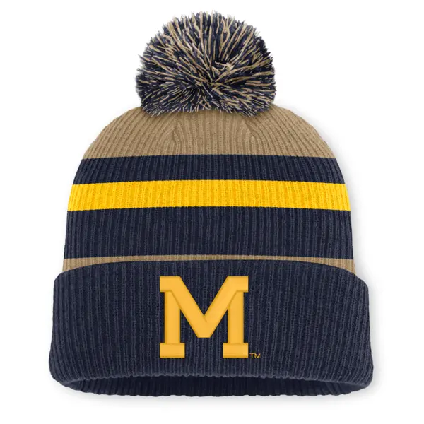 Nike Michigan Legacy Striped College Cuffed Pom Beanie - Brown