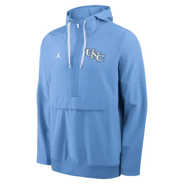 JORDAN Brand North Carolina Sideline Anorak College 1/2-zip Hooded Jacket - Blue