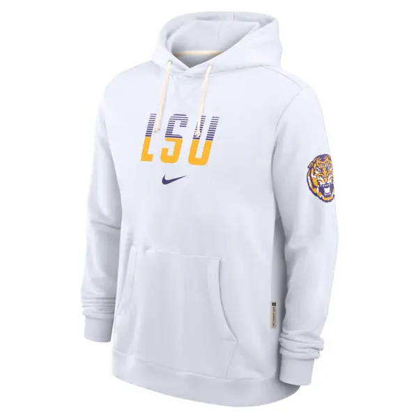 Nike Lsu Sideline Standard Issue Dri-fit College Pullover Hoodie - White