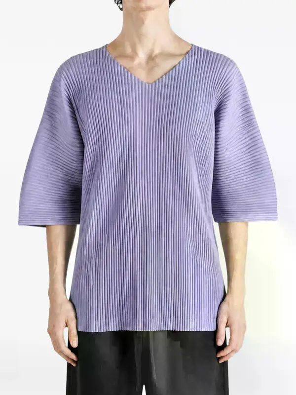 Issey Miyake Pleated V-neck T-shirt