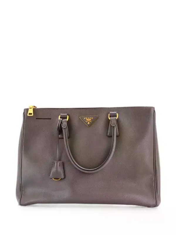 Prada Lux Saffiano Leather Double Zip Tote Bag - Grey