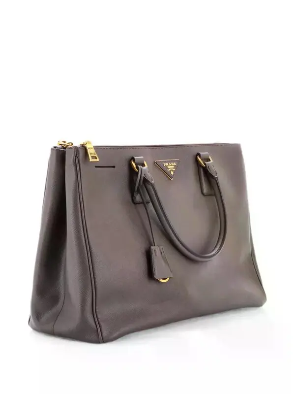 Prada Lux Saffiano Leather Double Zip Tote Bag - Grey