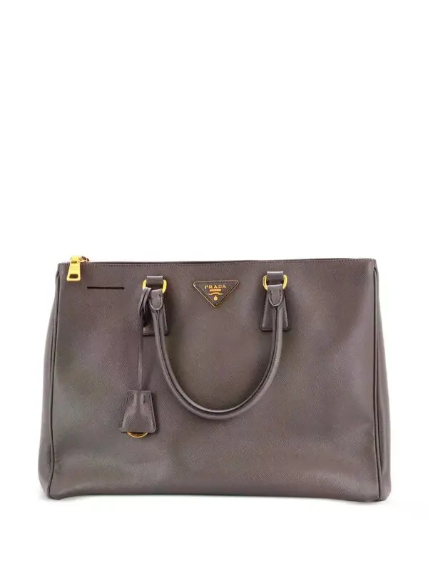 Prada Lux Saffiano Leather Double Zip Tote Bag - Grey