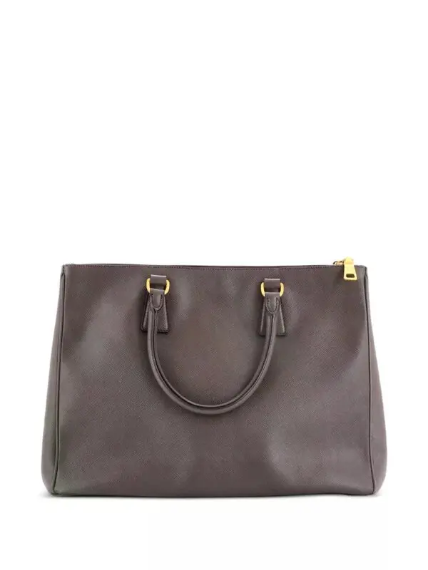Prada Lux Saffiano Leather Double Zip Tote Bag - Grey