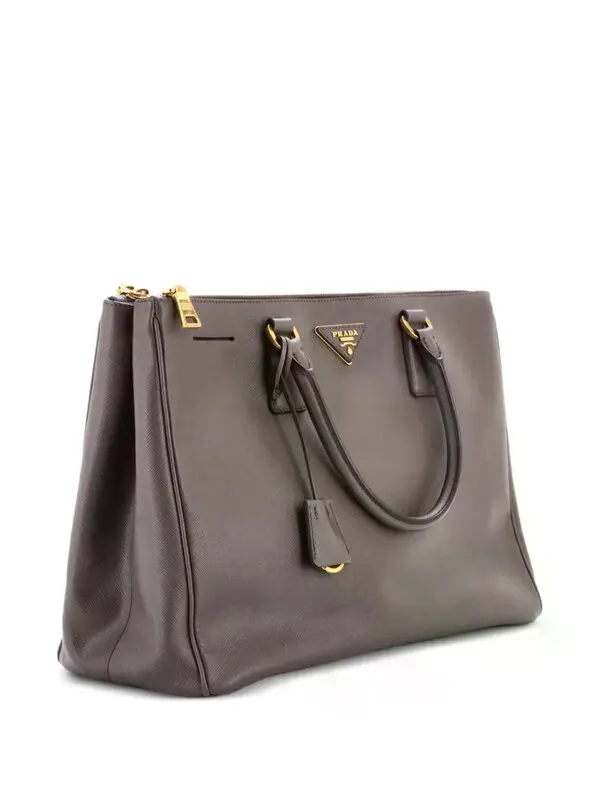 Prada Lux Saffiano Leather Double Zip Tote Bag - Grey