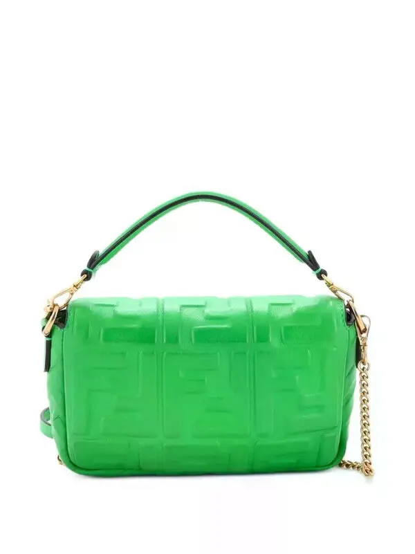 Fendi Baguette Nm Bag Zucca Embossed Leather Mini Crossbody Bag - Green