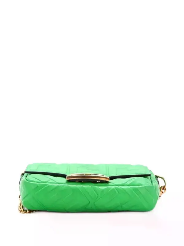 Fendi Baguette Nm Bag Zucca Embossed Leather Mini Crossbody Bag - Green
