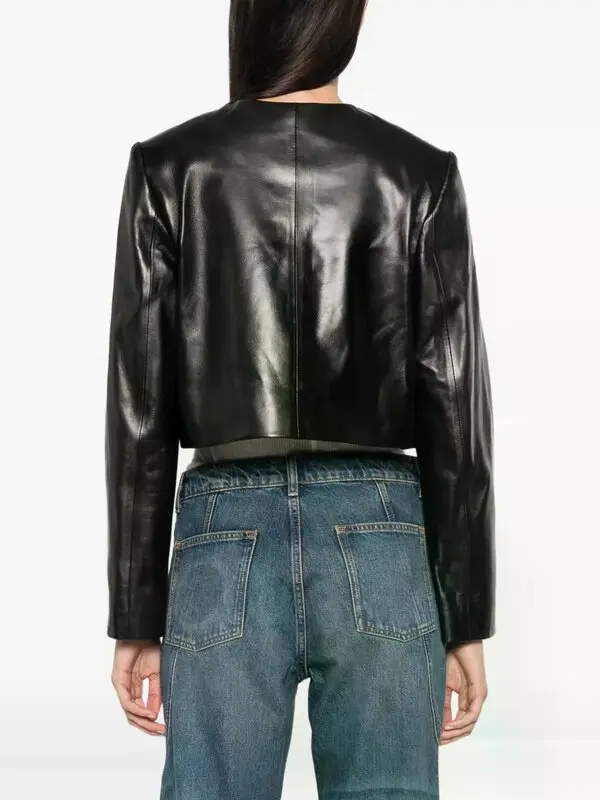 Brandon Maxwell Ryder Cropped Leather Jacket