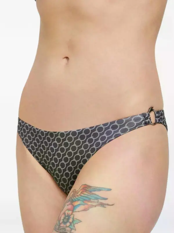 TRUSSARDI Monogram Print Ring Detail Bikini Bottoms - Black