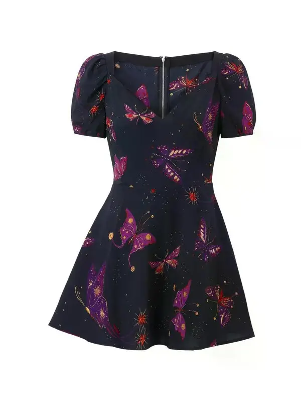 Valentino Garavani Butterfly-print Puffed-sleeve Mini Dress - Blue