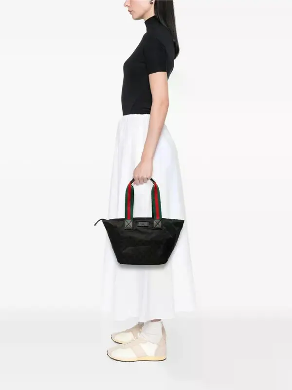Gucci Gg Canvas Web Tote Bag - Black