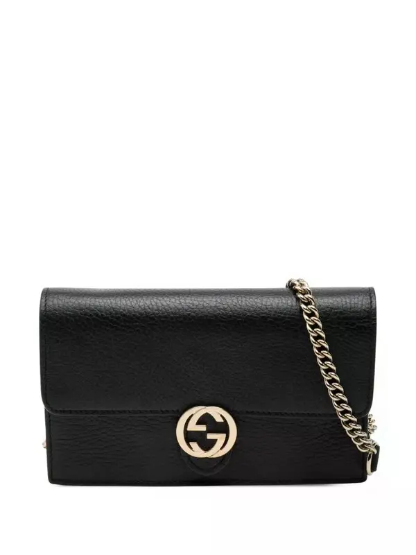 Gucci 2000-2015 Dollar Calfskin Interlocking G Wallet On Chain Crossbody Bag - Black