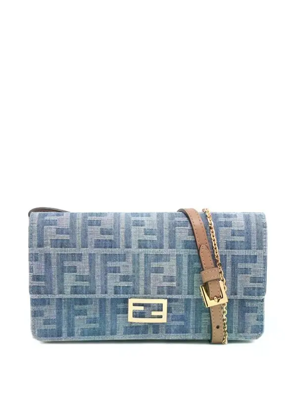 Fendi 2010-2026 Denim Effect Ff Jacquard Wallet On Chain Baguette Satchel - Blue