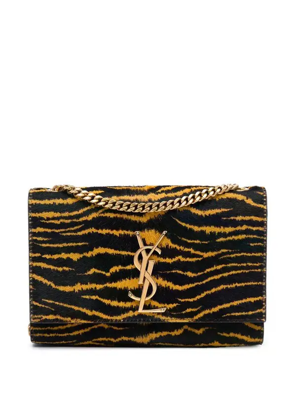 Saint Laurent 2021 Small Pony Hair Tiger Print Monogram Kate Crossbody Bag - Brown
