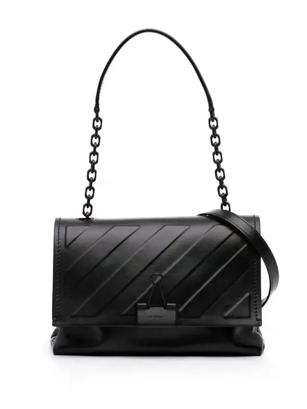 Off-White 2010-2026 Embossed Leather Diag Binder Clip Flap Satchel - Black