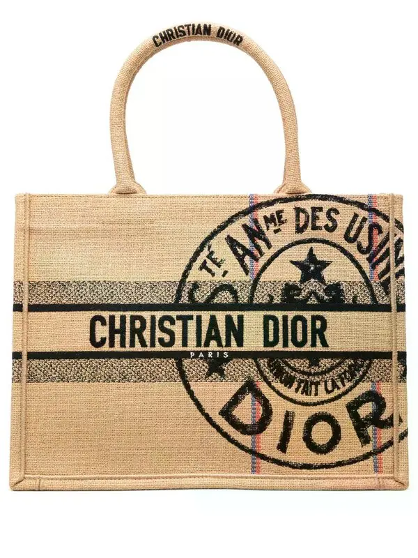 Dior 2022 Jute Embroidered Book Tote Bag - Neutrals