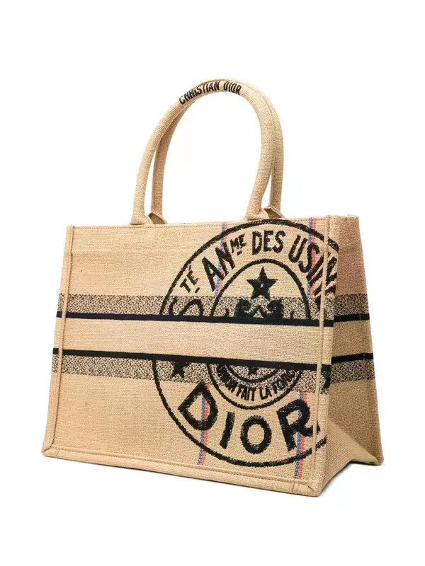 Dior 2022 Jute Embroidered Book Tote Bag - Neutrals