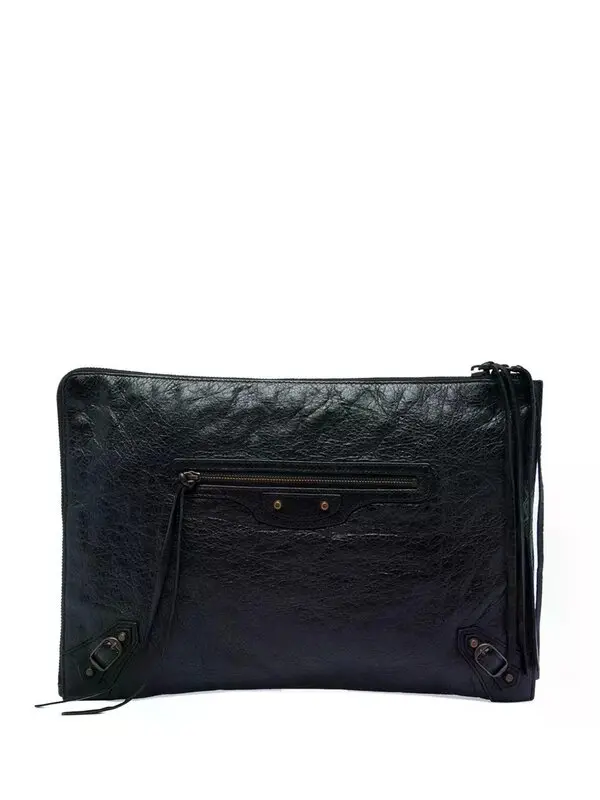 Balenciaga 2016 Lambskin Motocross Classic Flat Clutch Bag - Black
