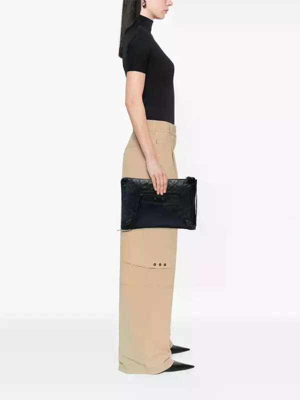 Balenciaga 2016 Lambskin Motocross Classic Flat Clutch Bag