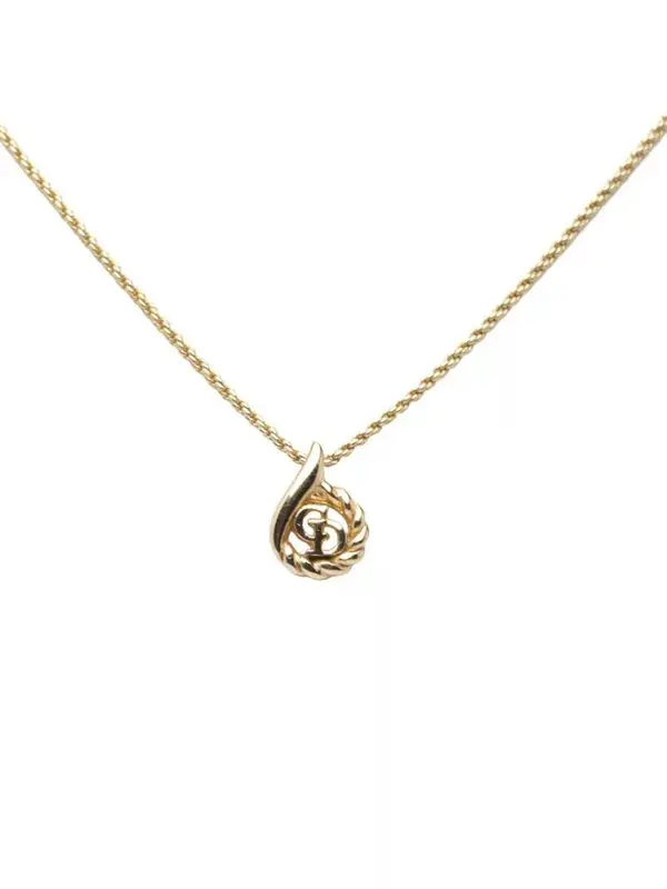Dior 20th Century Plated Cd Logo Water Drop Shape Pendant Necklace Costume Necklace - Gold