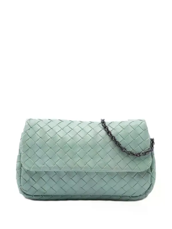 Bottega Veneta 2012-2026 Mini Nappa Intrecciato Expandable Chain Flap Crossbody Bag - Green