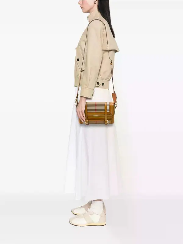 Burberry House Check Canvas And Leather Trimmed Bridle Crossbody Bag