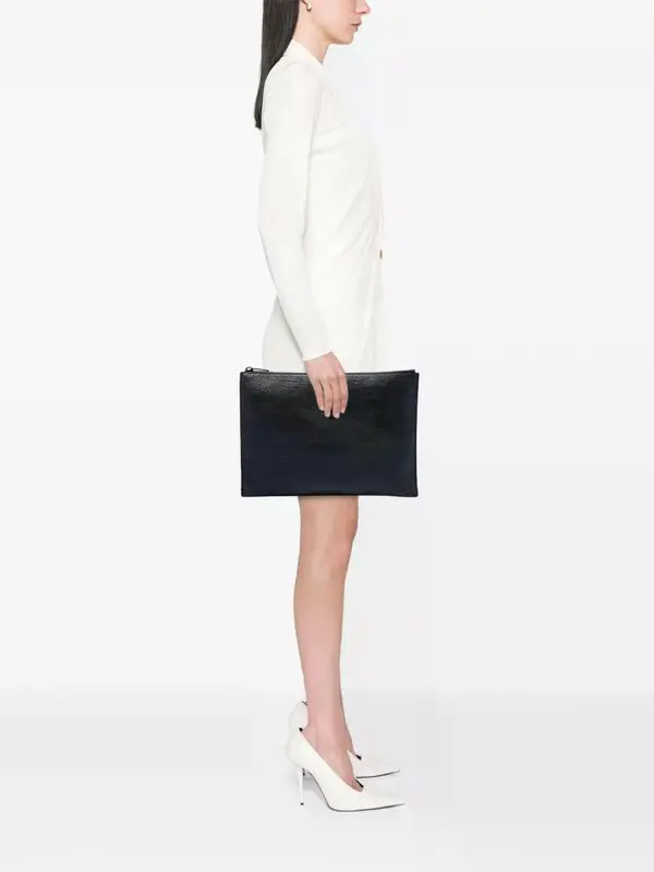 Saint Laurent 2021 Croc Embossed Leather Monogram Document Holder Clutch Bag
