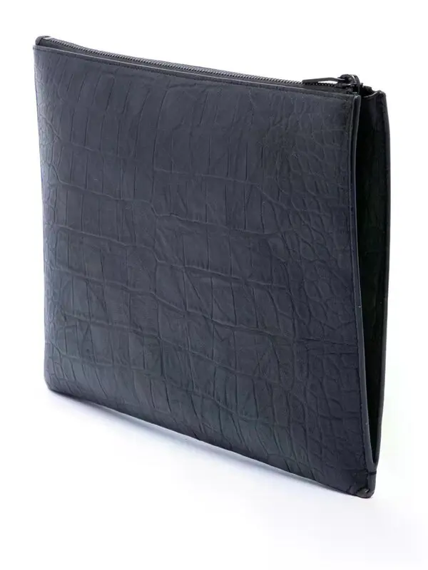 Saint Laurent 2021 Croc Embossed Leather Monogram Document Holder Clutch Bag