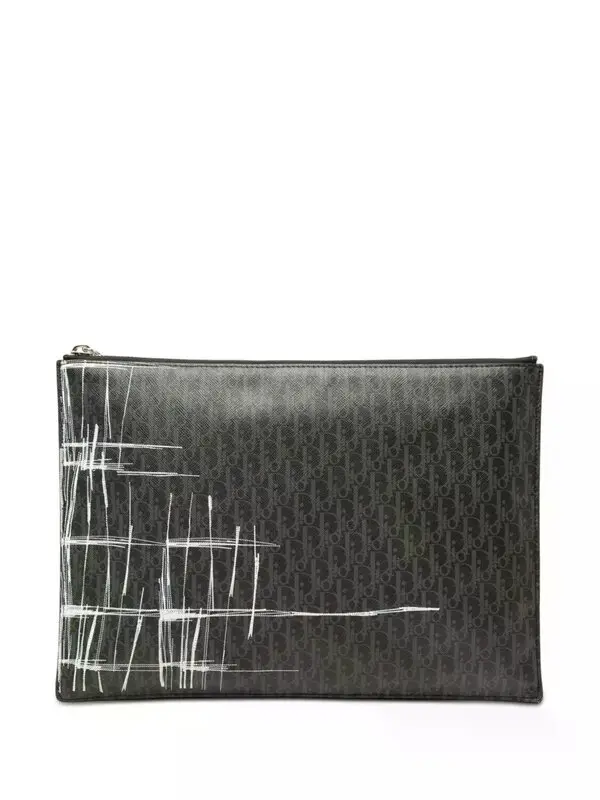 Dior 2017 Homme Printed Diorissimo Coated Canvas Zip Clutch Bag - Black