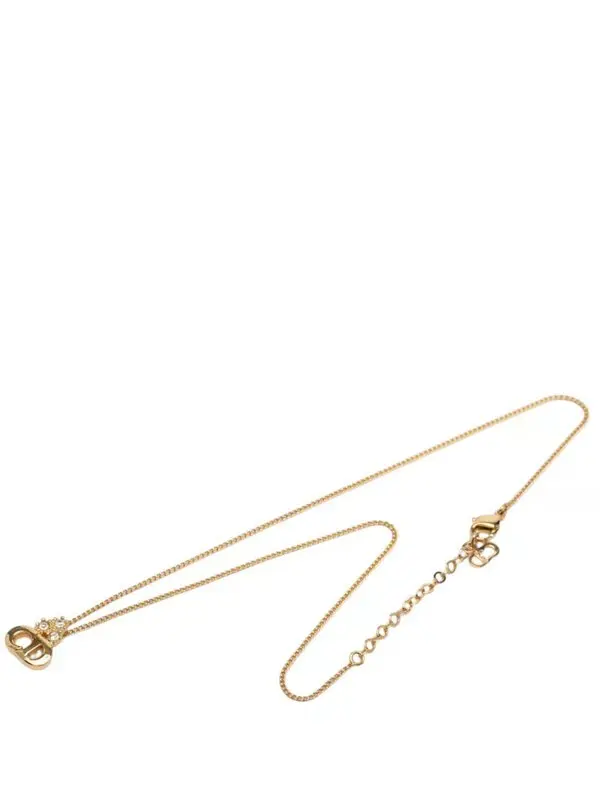 Dior 1980-1990 Plated Strass Cd Logo Pendant Necklace Costume Necklace - Gold