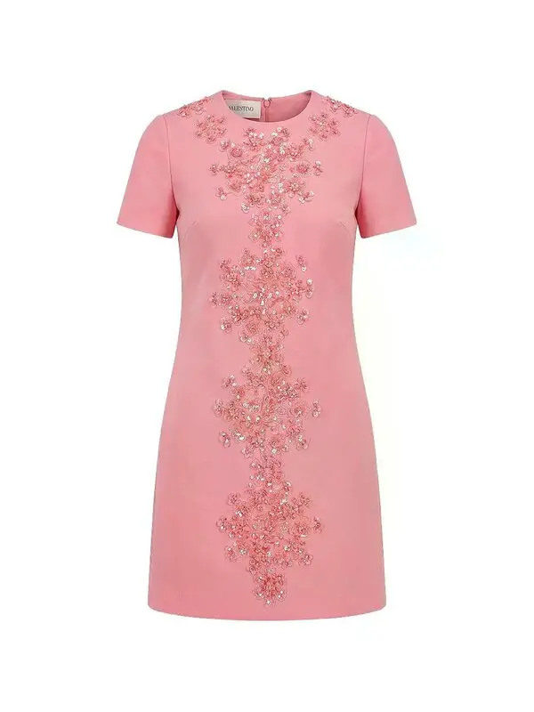 Valentino Garavani Sequin-embellished Floral-appliqué Dress - Pink