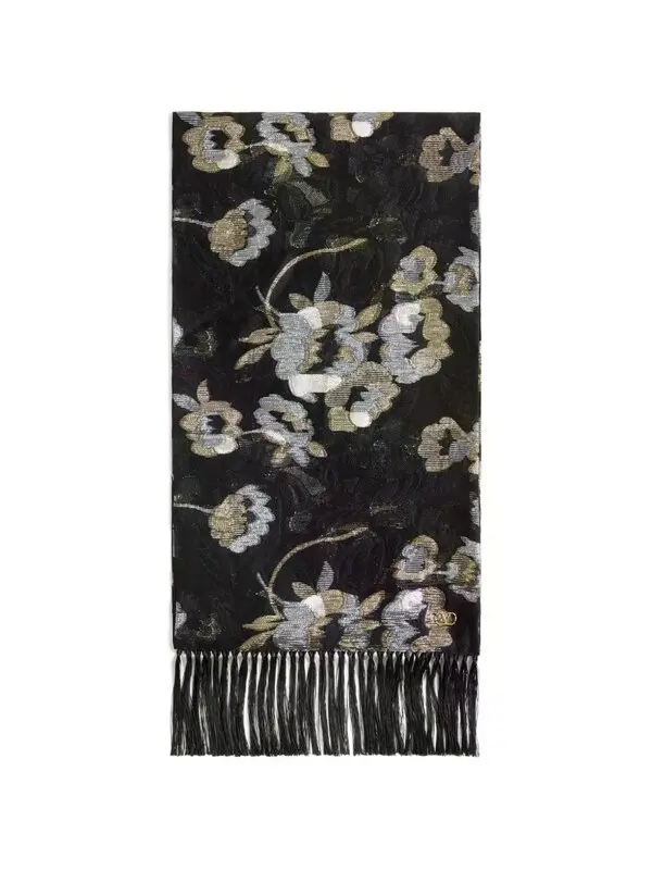 Valentino Garavani Camelia Silk Scarf With Metallic Fiber - Black