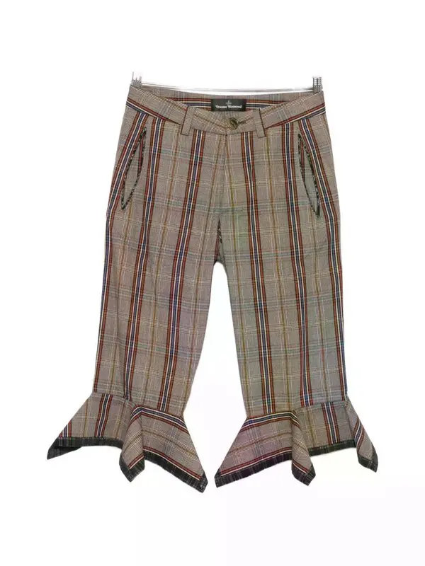 VIVIENNE WESTWOOD Checked-pattern Ruffled Crop Trousers - Neutrals