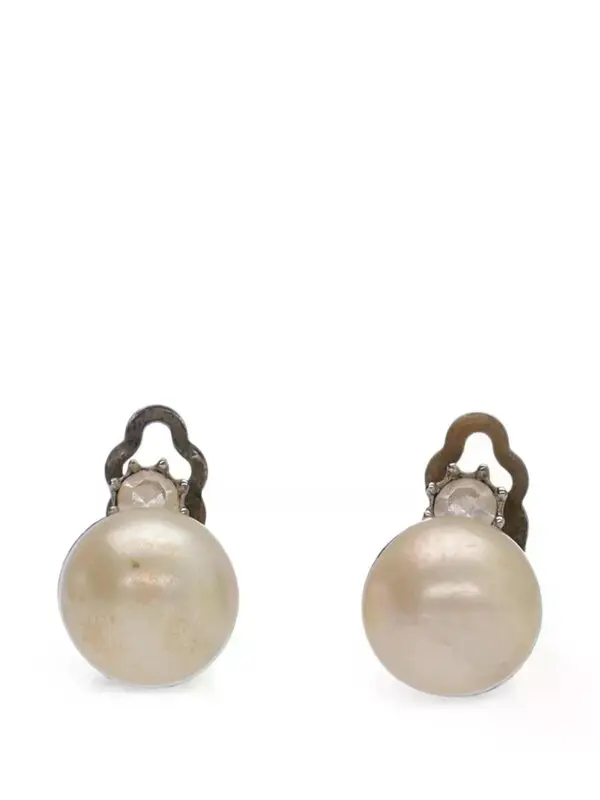 Vintage Pearl Crystal Clip-on Earrings - Silver