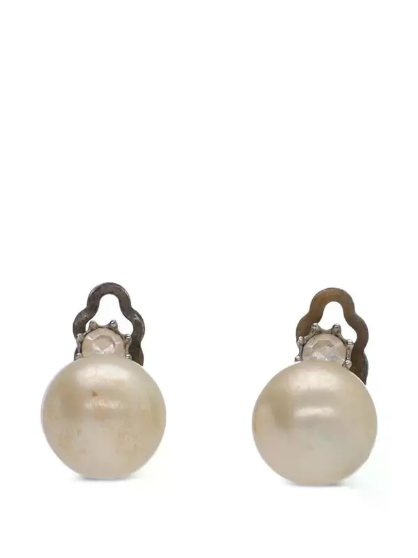 Vintage Pearl And Crystal Clip-on Earrings - Silver