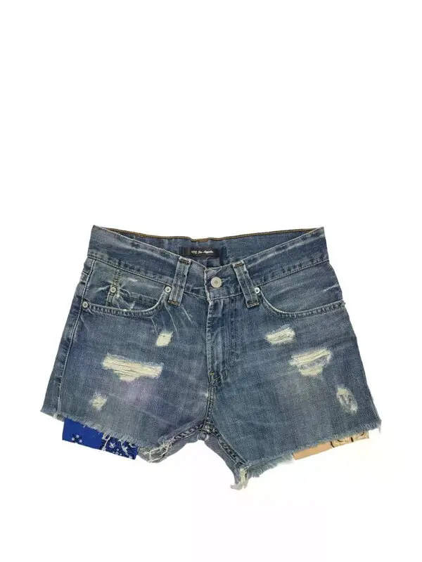 HTC LOS ANGELES Distressed Bandana-insert Shorts - Blue